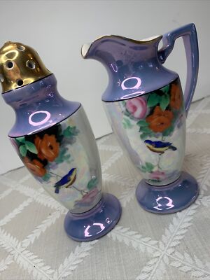 Vintage Noritake Porcelain Lusterware Purple Creamer & Sugar Shaker 6.5 ...