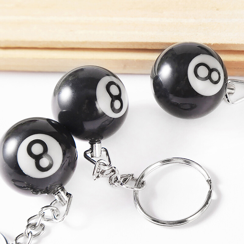 Fashion Creative Billiard Pool Keychain Table Ball Key Ring Lucky Black ...