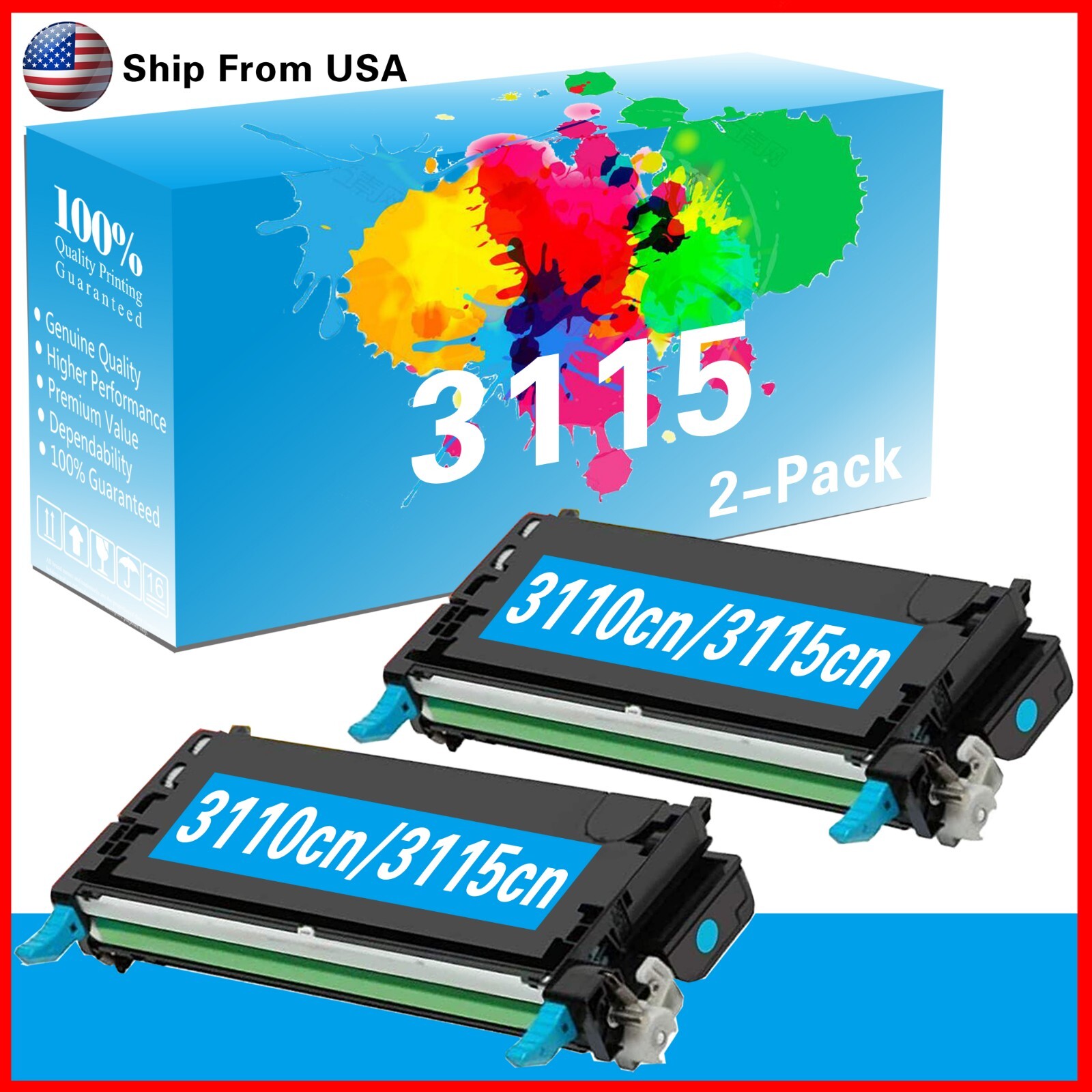 2-Pack 3110 3115 Toner Cartridge Cyan for 3115cn 3110CN 310-8094 ...