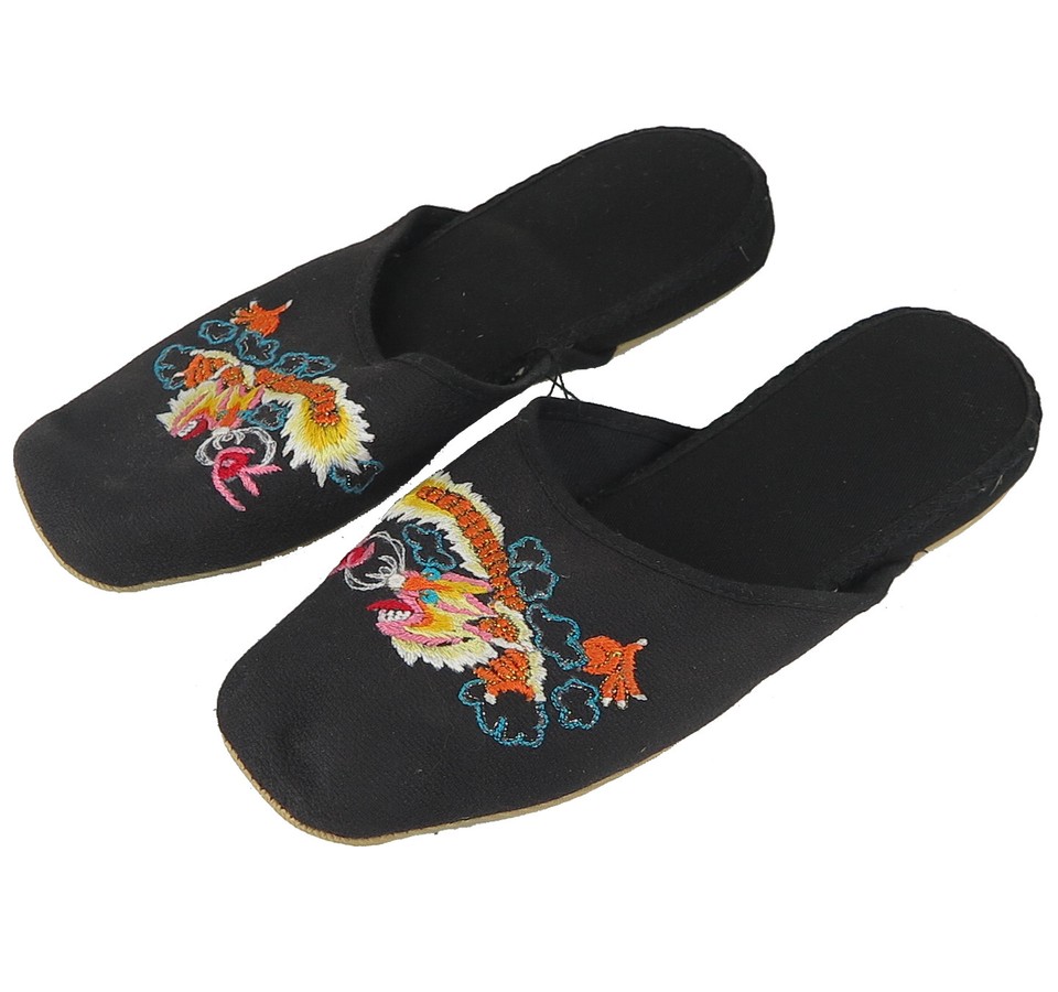 Handmade Embroidered Dragon Chinese Women's Cotton Slippers Blue Red ...