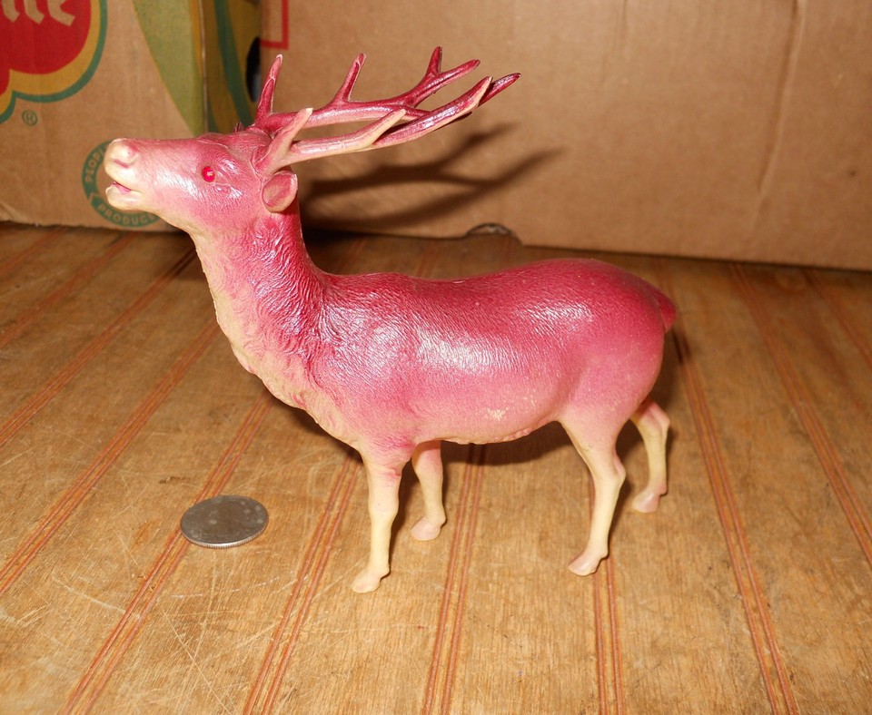 Vintage Thin Celluloid Plastic Reindeer Red Jewel Eyes Christmas Japan ...