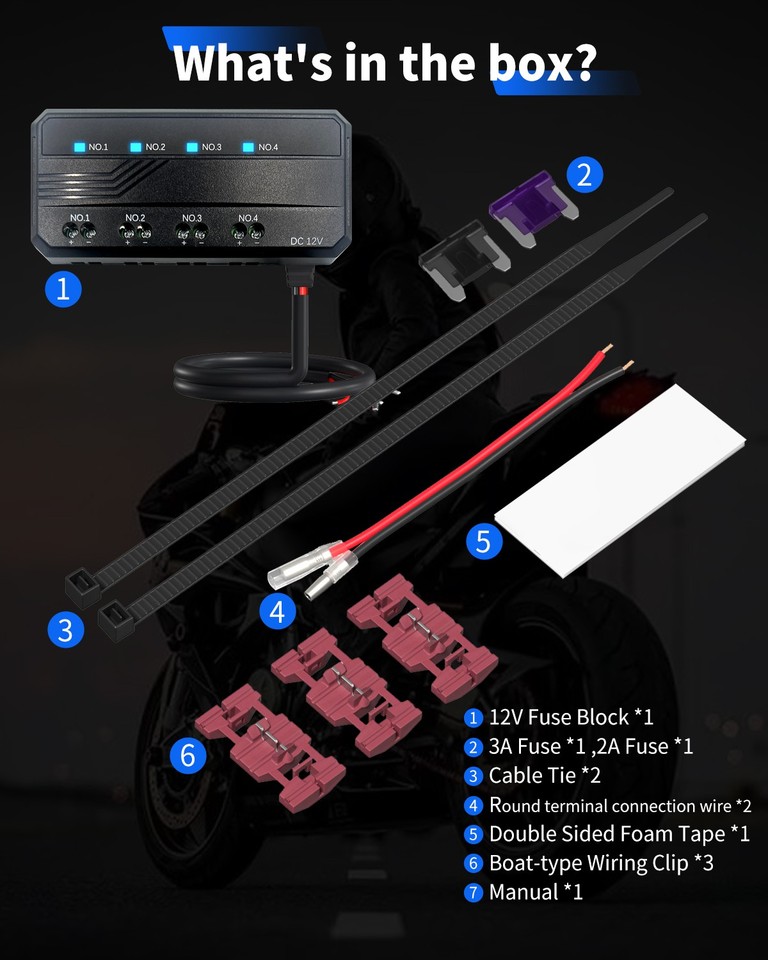 12V Universal 20A Motorcycle Fuse Block Fuse and Relay Box Kit with 4 ...