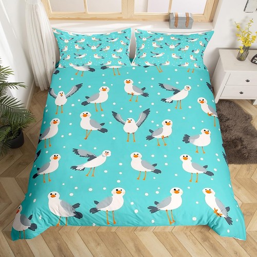 Kids Seagull Bedding Set Cute Ocean Animal Duvet Cover for Girls Boys ...