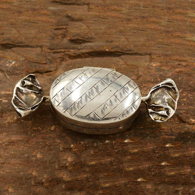 Sterling Silver 925 Stripped Candy Wrapper Hinged Storage Pill Box | eBay