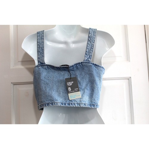primark size 8 light blue denim crop top Zip front | eBay