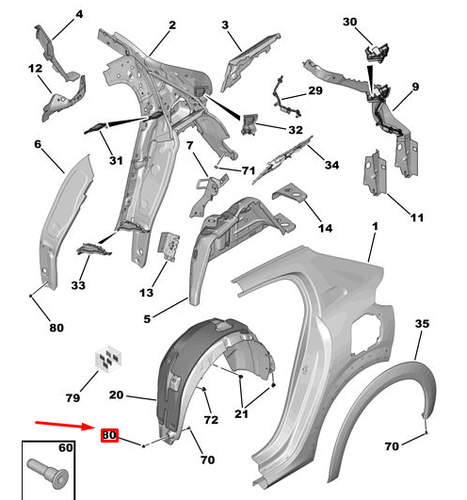 Clip de fixation de doublure de garde-boue arrière PEUGEOT 208 MK2 P21 ...