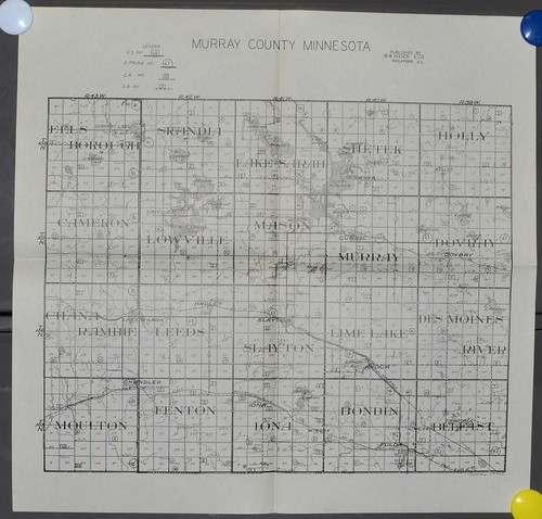 1950's MURRAY COUNTY MINNESOTA Map Slayton Iona Hadley Chandler Fulda 3 ...