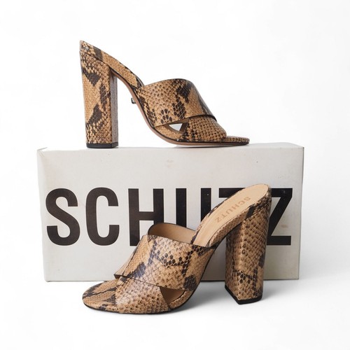 Schutz Zada Criss Cross Heeled Python Snake Skin Print Mules Women's 6.5B | eBay