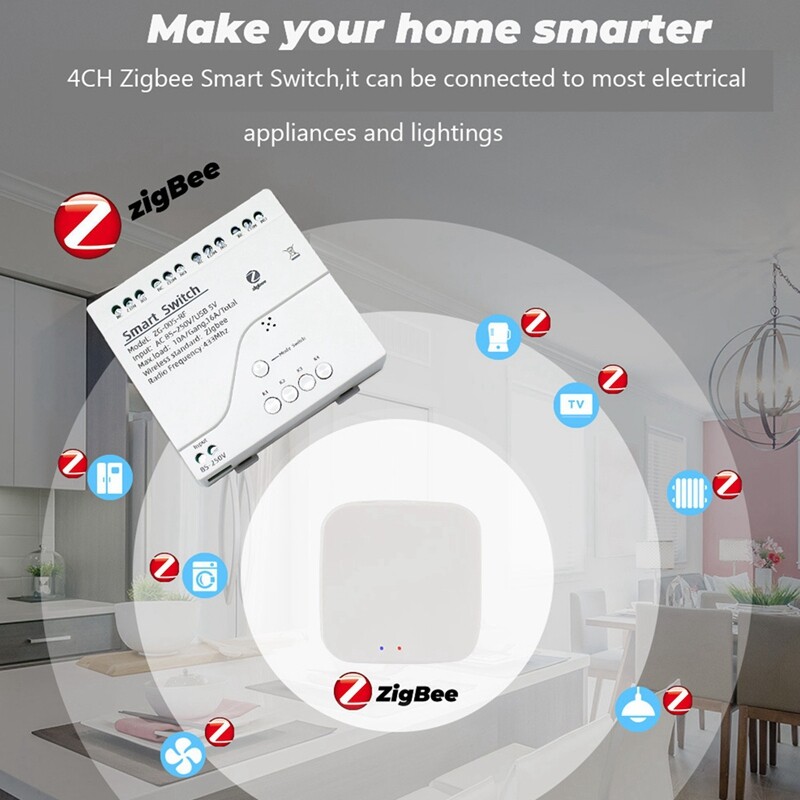 4CH Zigbee Smart Light Switch Module AC 85-250V RF433 Receive 10A ...