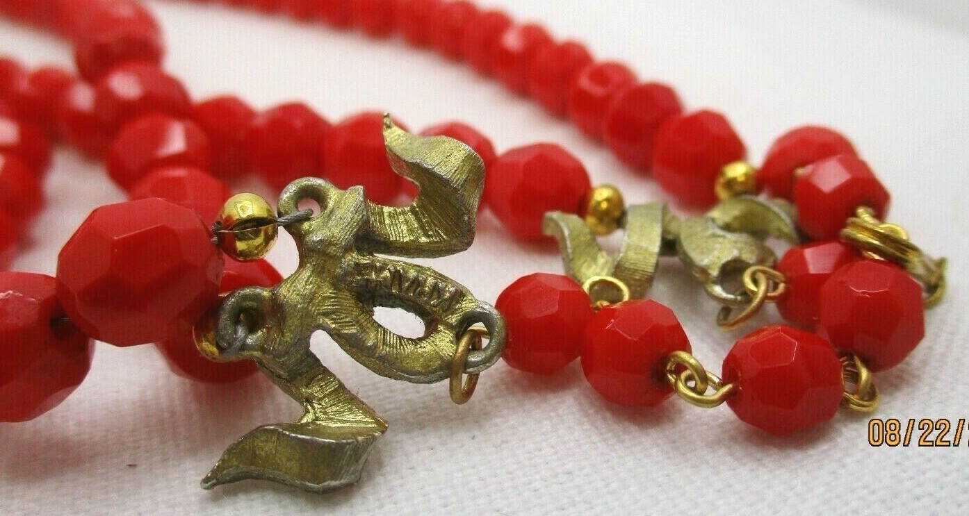 Vintage Kramer Necklace Rare Red Faceted Multi Strand Grannycore B34-13 ...