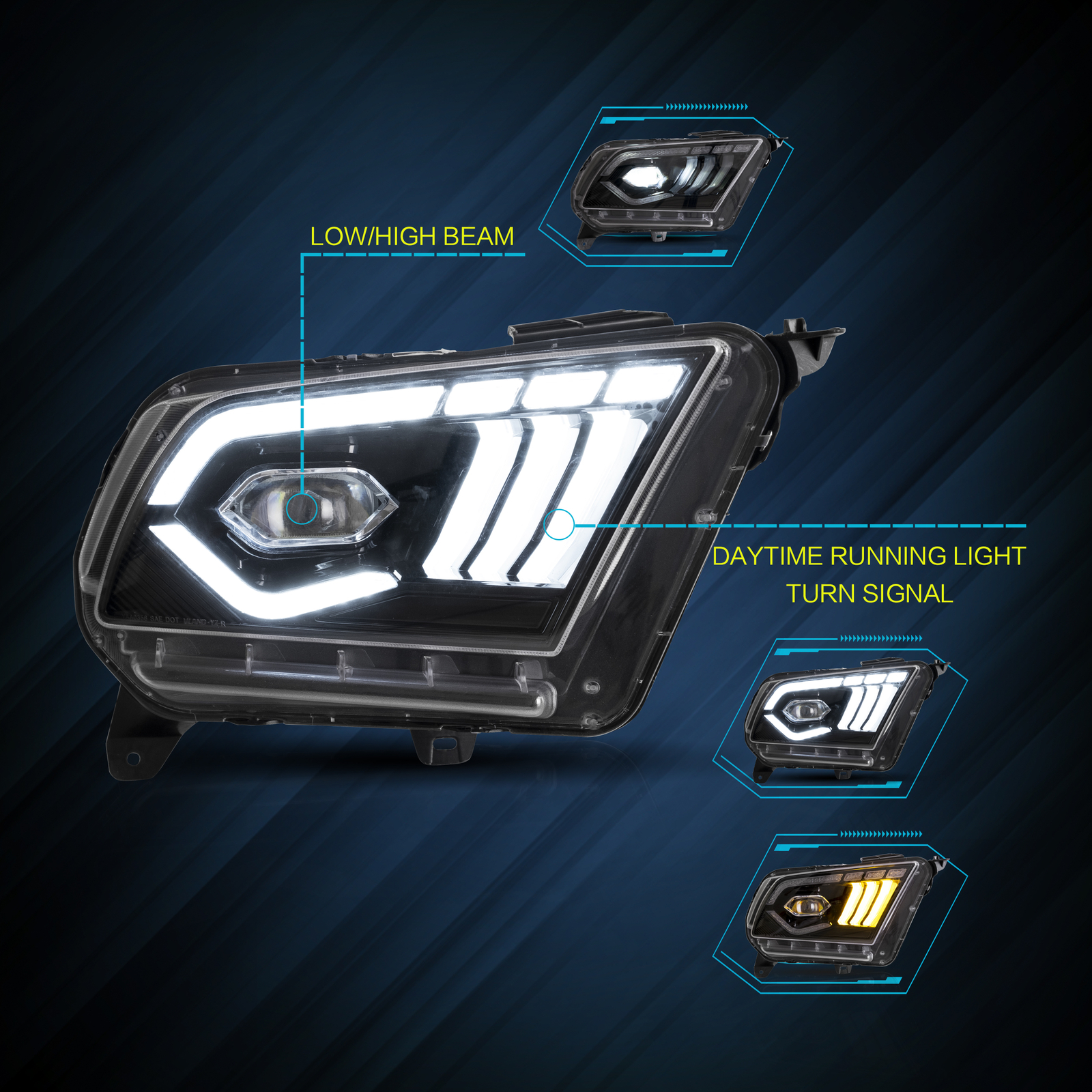 VLAND Pair LED Headlights For Ford Mustang 2010-2014 w/Sequential ...