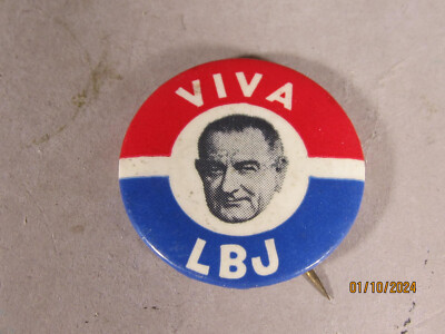 1964 VIVA LBJ LYNDON B. JOHNSON Campaign Pin Pinback Button in Spanish ...