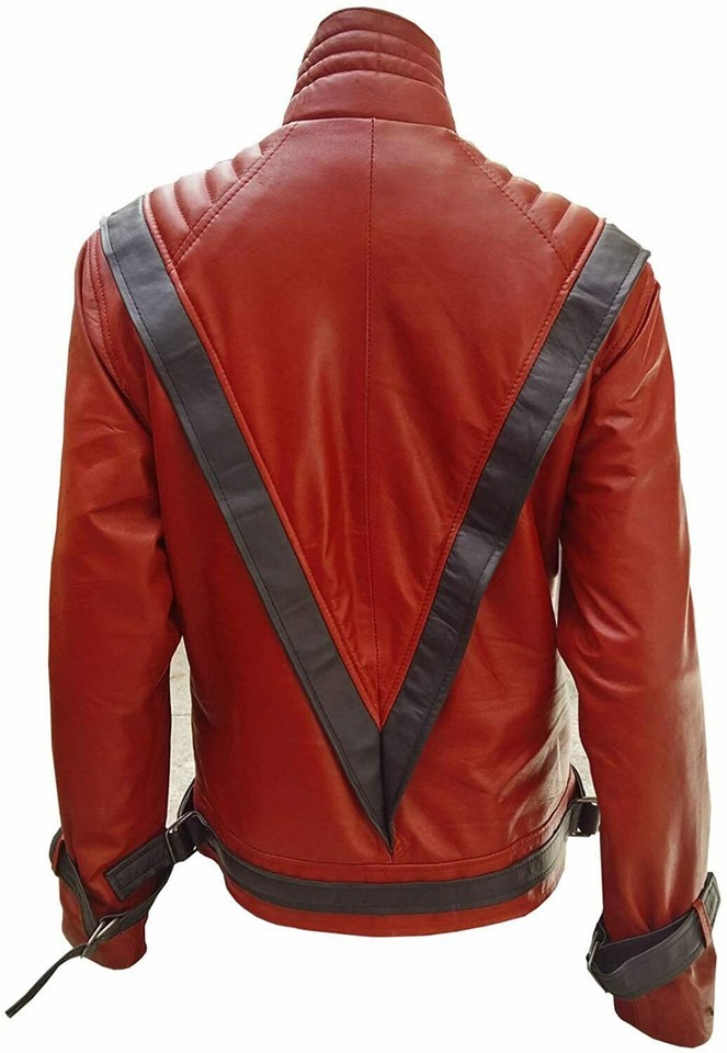 Michael Jackson MJ Thriller Red Jacket Motorcycle Vtg Faux Leather ...