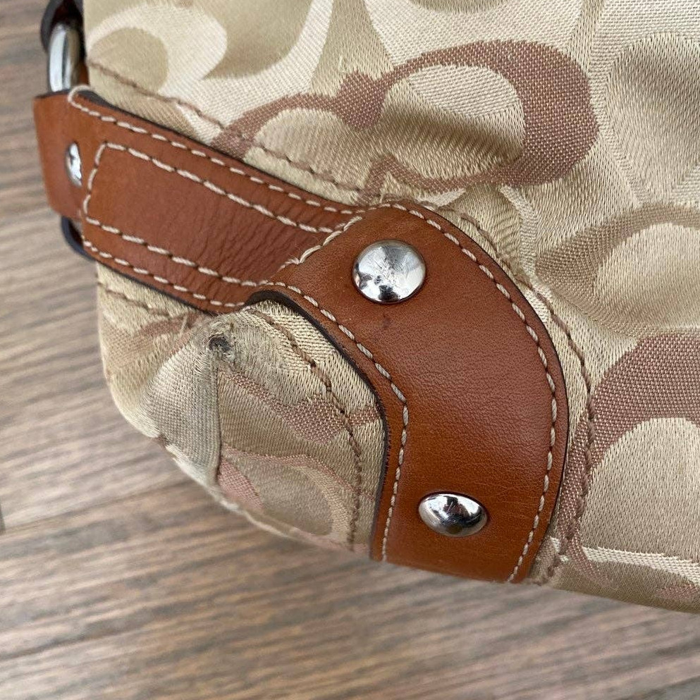 Coach Signature C Satin Gold Fabric Print Shoulder Bag - Gem