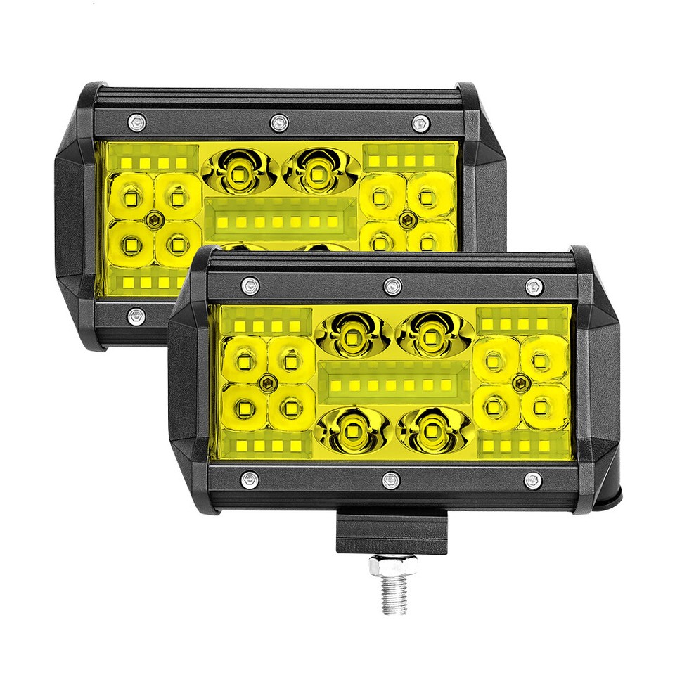 2x 5" Yellow LED Work Light Bar Quad Row Pods Spot Flood Combo Driving ...