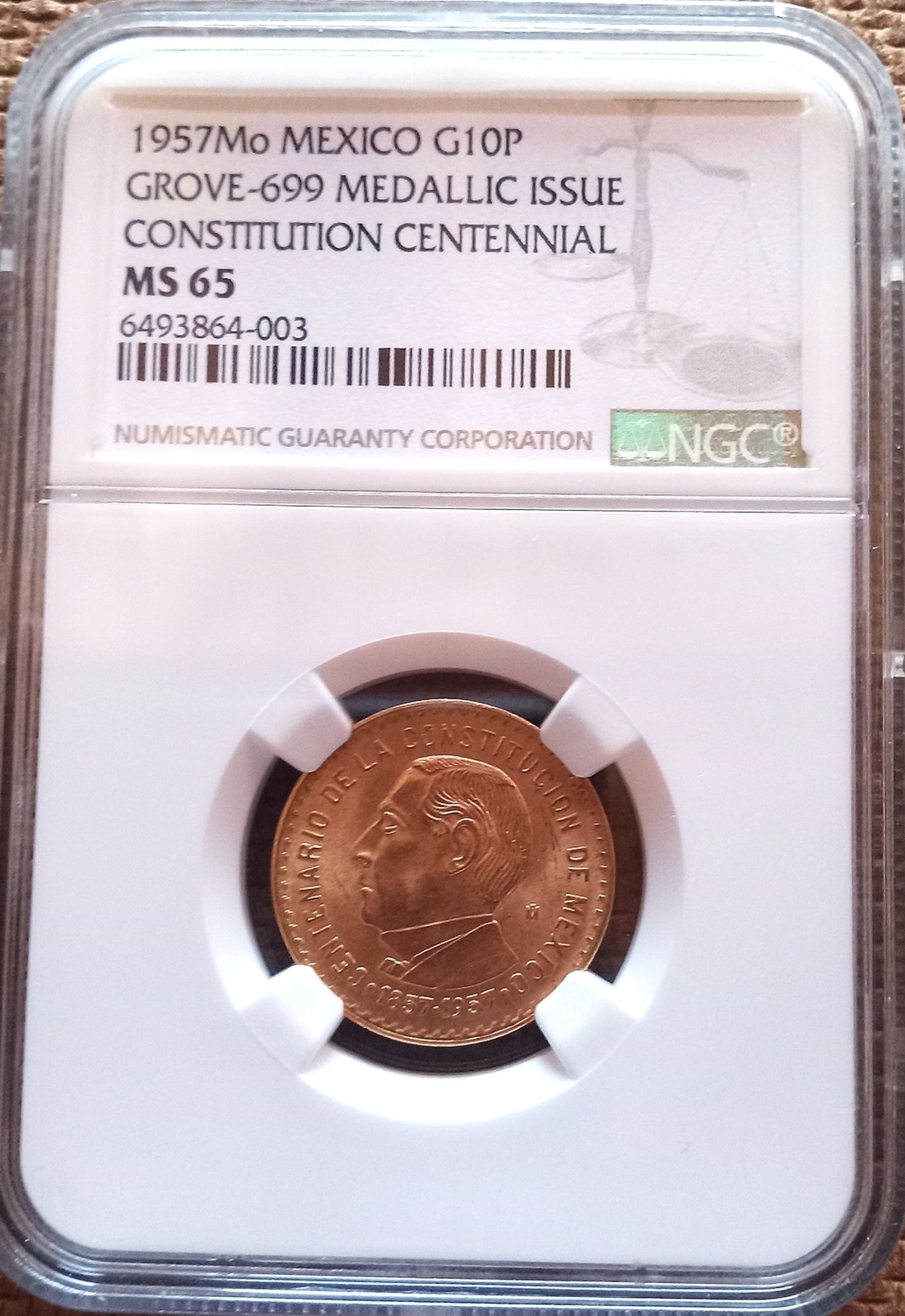 RARE .900 GOLD 1957 MEXICO 10 PESO JUAREZ MEDAL ~ 1/4 TOz, GROVE-699 ...
