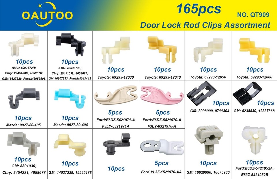 OAUTOO 165pcs Door Lock Rod Clips Assortment for GM Ford Chrysler ...