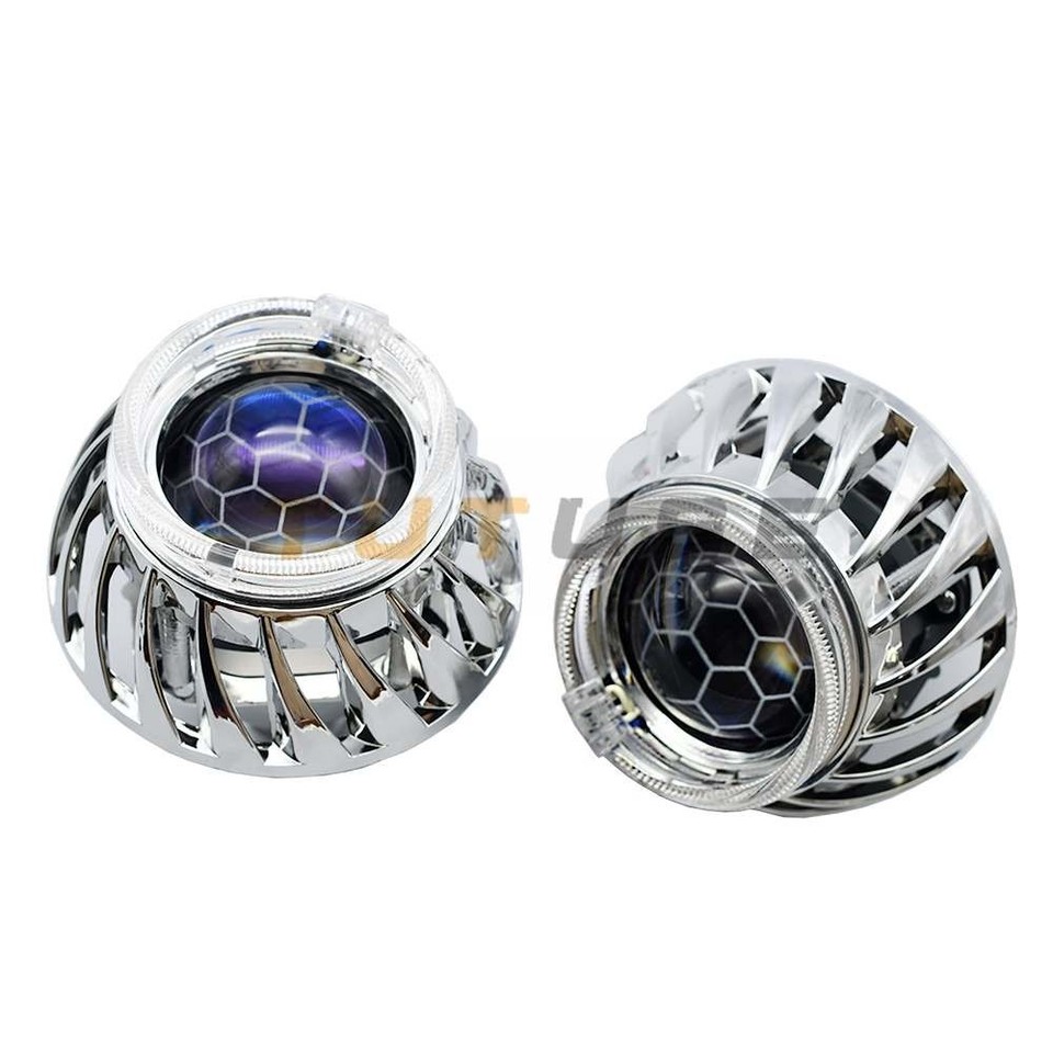 2.5'' Blue Honeycomb Bi xenon Projector Lens DRL LED Angel Eyes ...