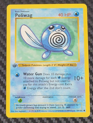 1999 POLIWAG 1st EDITION SHADOWLESS BASE SET (59/102) POKEMON CARD ...