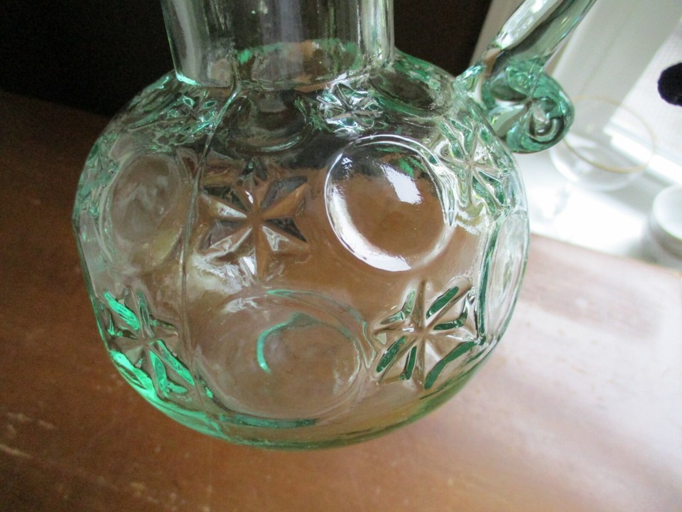 Vintage Clevenger Bros Mint Green Moon & Star Pitcher Vase 6 1/4" 3 ...