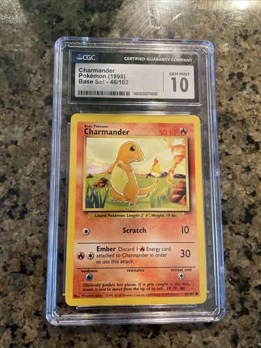 Charmander Non-Holo 1999 WOTC Pokemon Card 46/102 Base Set CGC 10 GEM ...