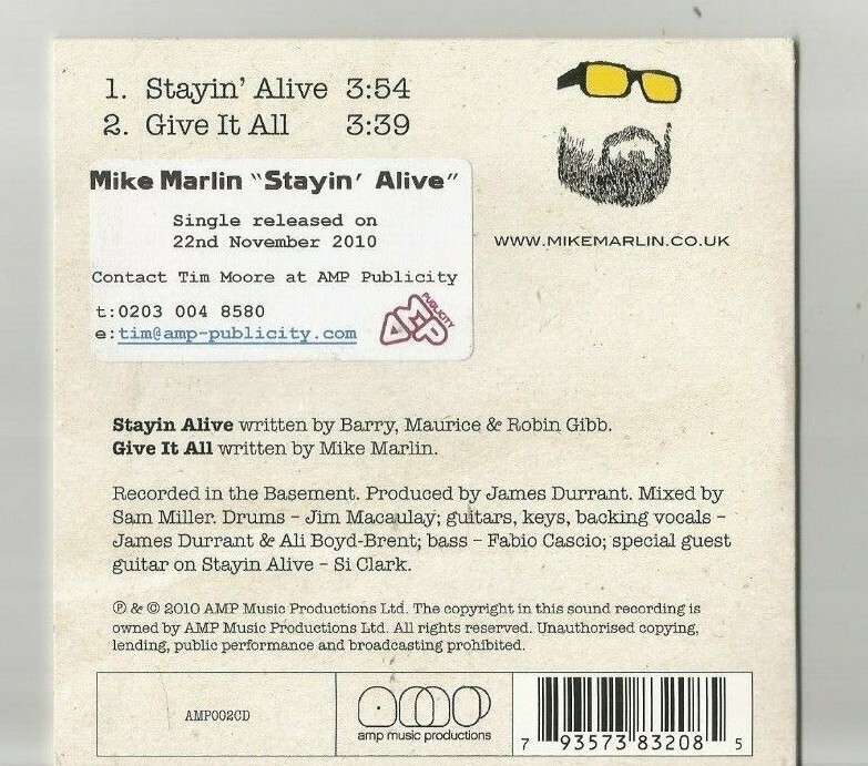 Mike Marlin - Stayin' Alive / Give It All CD single UK promotional 2 ...