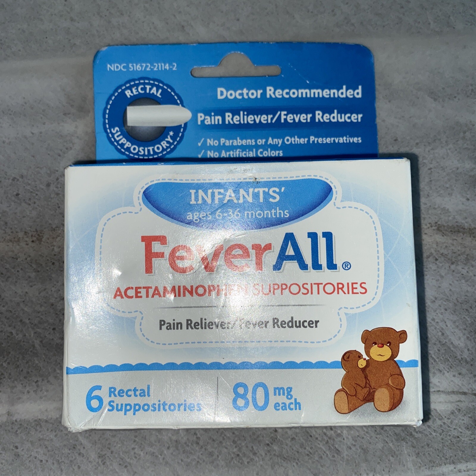 Infants' FeverAll Acetaminophen Suppositories 6 Ct 80mg ea Ages 6-36 ...