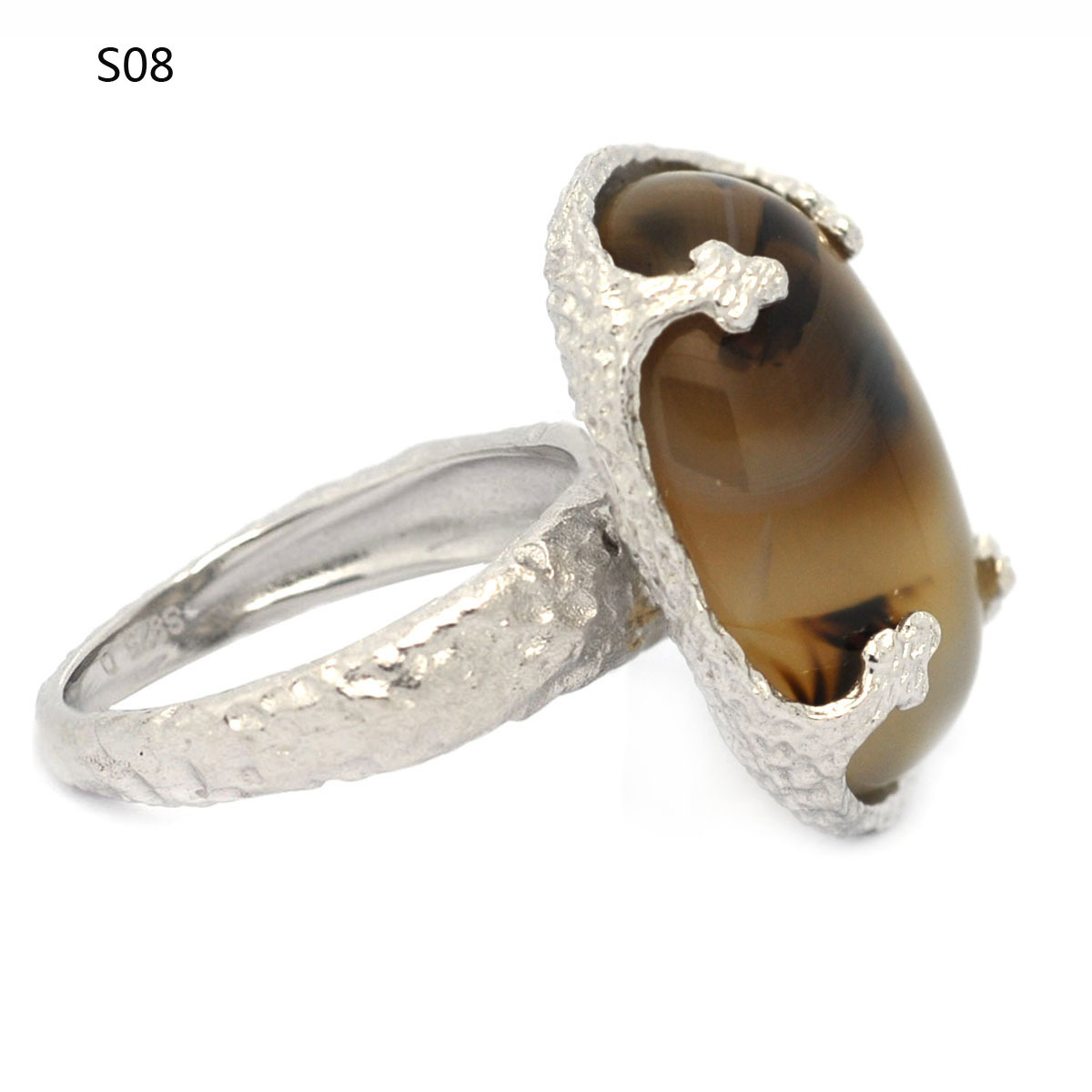 De Buman Natural Agate 925 Silver Ring Size 7 | eBay