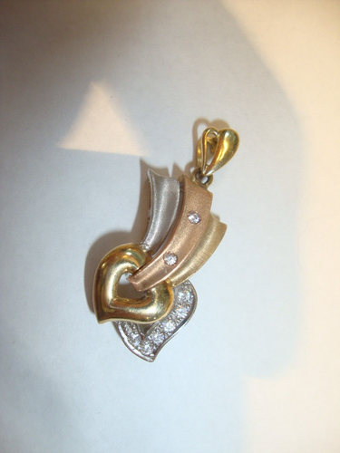 Solid 14k Gold Tri-Color Gold Triple Heart Pendant w/ Moissanite/CZ ...