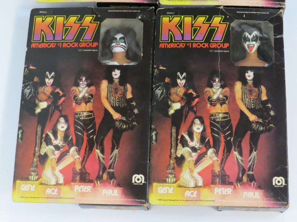 KISS MEGO DOLL ACTION FIGURES SET OF 4 IN BOXES 1977 AUCOIN MUSCULAR ...