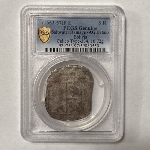 1653 Bolivia Potosi Mint 8 Reales Silver Cob Coin PCGS Saltwater Damage ...