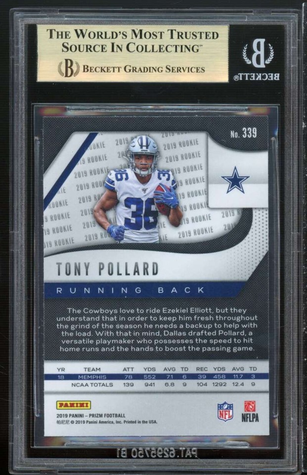 Tony Pollard Rookie Card 2019 Panini Prizm #339 BGS 9.5 (10 9.5 9.5 9.5 ...