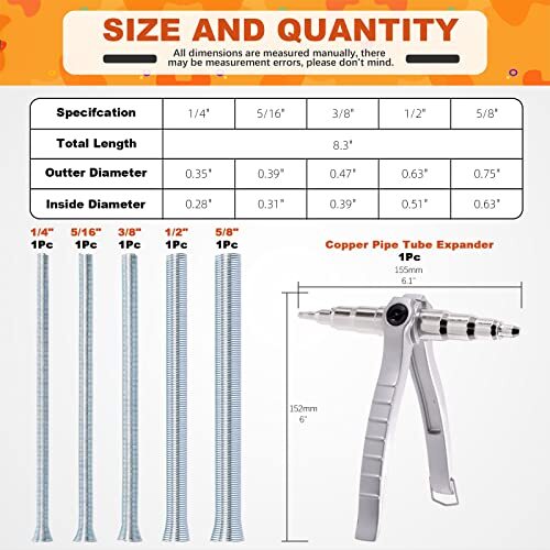 6pcs Spring Tube Bender Set With Copper Pipe Tube Expander 1/4" 5/16" 3 ...