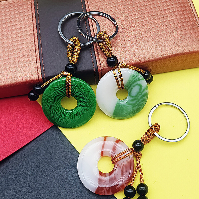 Imitation Jade Safety Buckle Keychain Hand-Knitted Trinkets Pendant ...