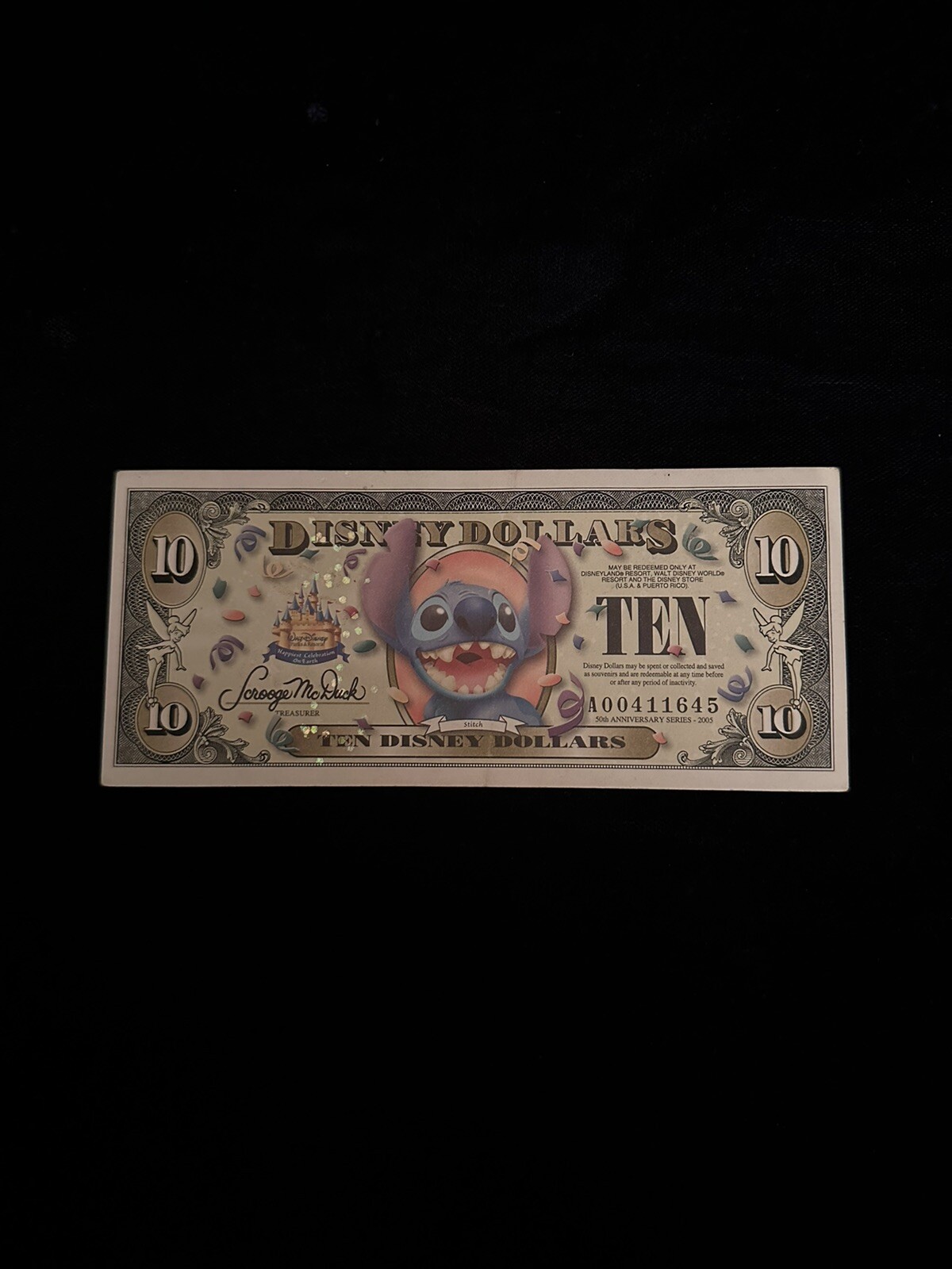 Disney 10 Dollars, 2005 Series "A" Stitch "With Barcode" Disneyland ...