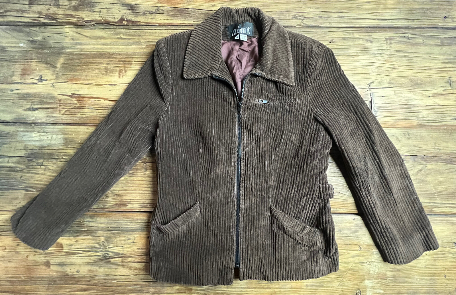 Vintage Medium Lined JL Colebrook Brown Zip-Up Colla… - Gem