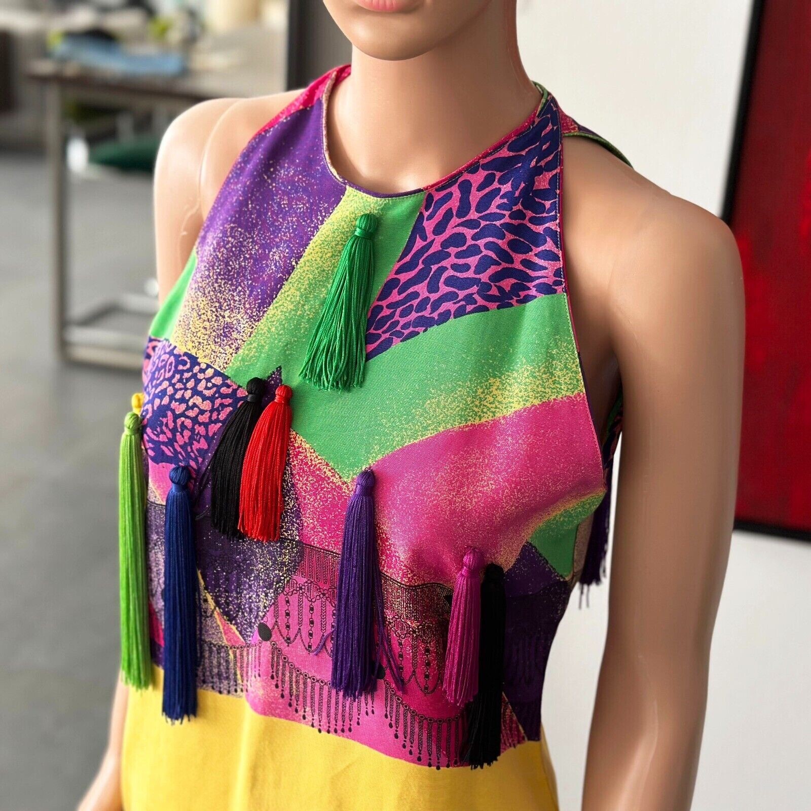 gianni versace 1990 runway top tassel yellow multicol… - Gem