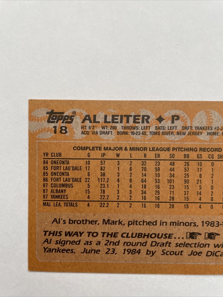 1988 Topps Al Leiter Future Stars Rookie RC #18 Yankees | eBay
