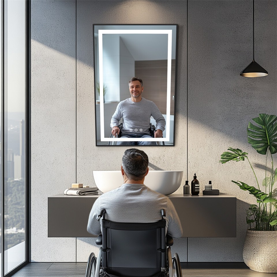 LED Bathroom Mirror with Fixed Tilt Vanity Mirror for Wheelchair Users ...
