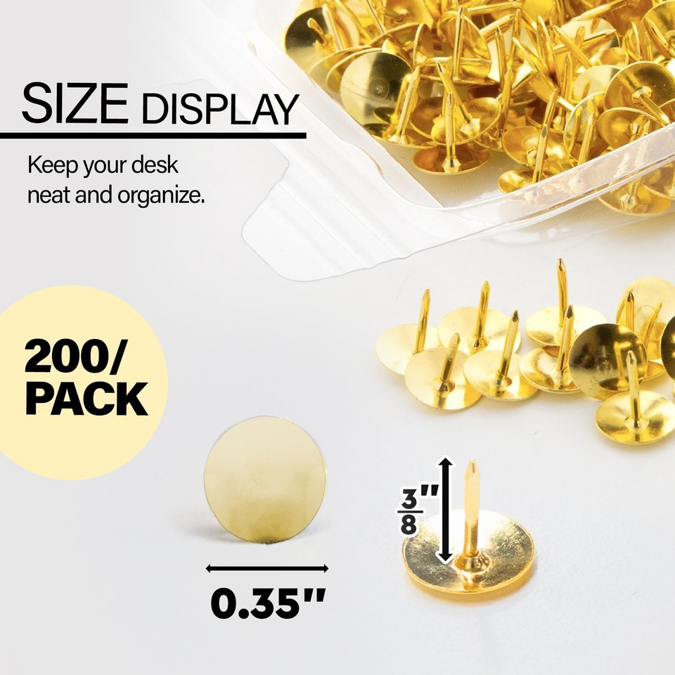 BAZIC Push Pins, Gold Metallic Flat Head Steel Point Thumb Tacks Pin ...