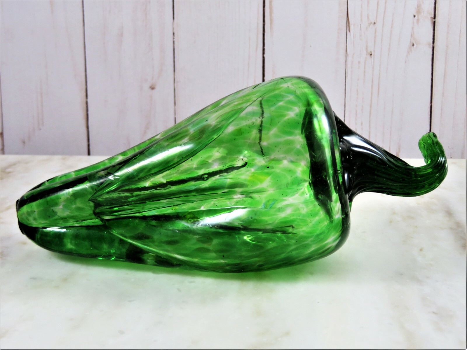 Hand Blown Glass Mottled Green Pepper 7 Inches Long Kitchen Home Décor ...