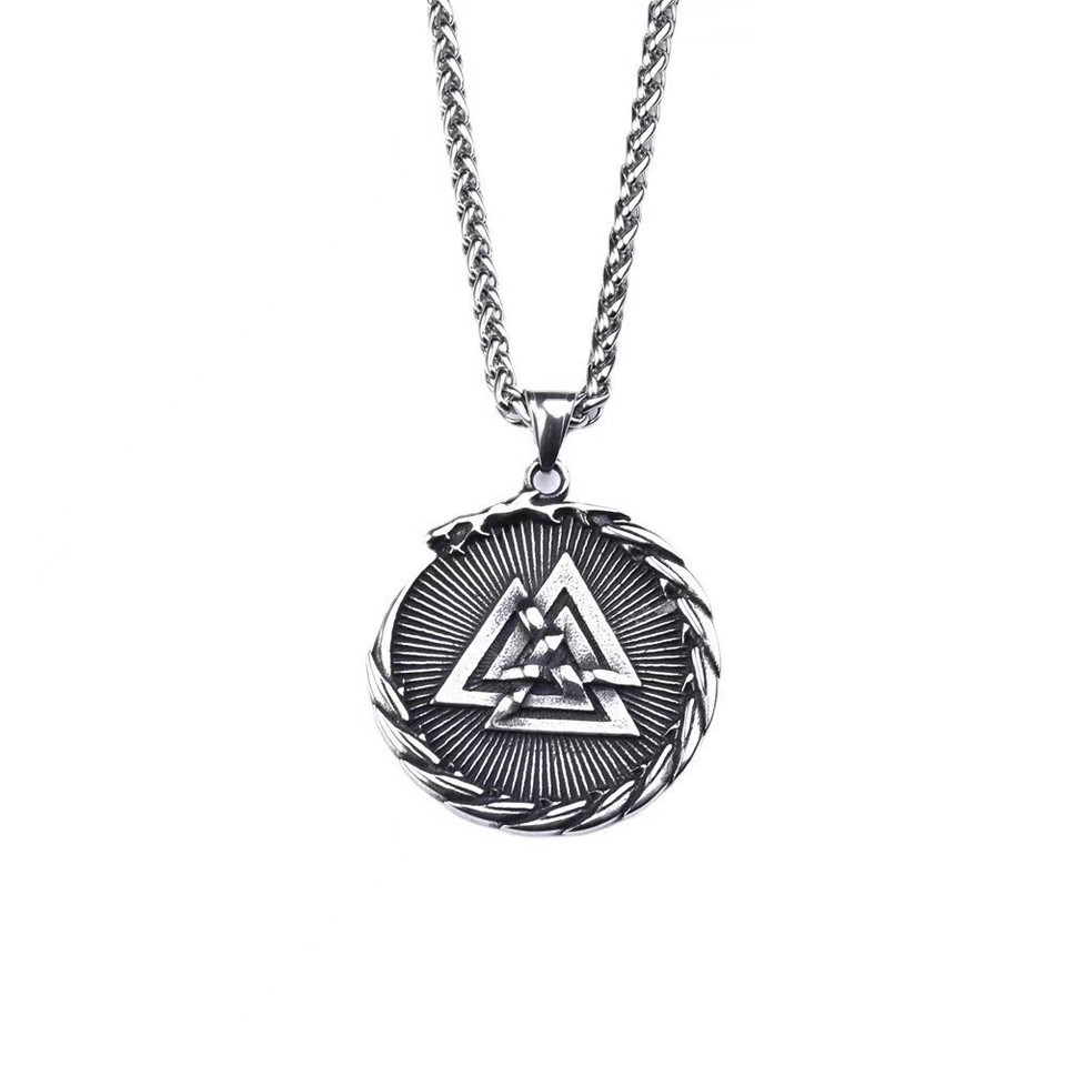 Mens Viking Silver Valknut Amulet Pendant Protection Necklace Punk ...