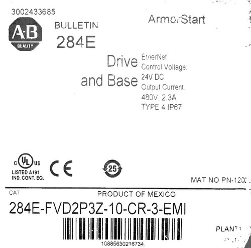 Allen Bradley 284E-FVD2P3Z-10-CR-3-EMI | ArmorStart with 280E-FN-10-C ...