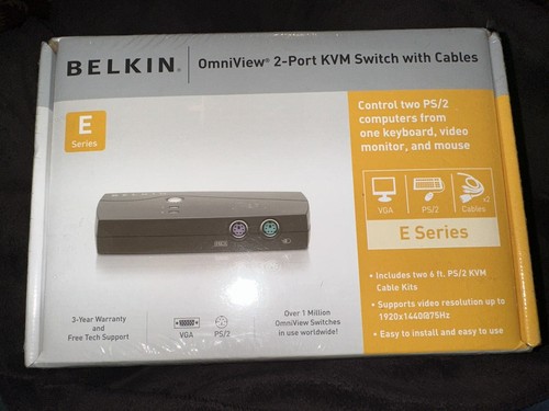 New In Box Belkin OmniView 2-Port KVM Switch With Cables E Series ...
