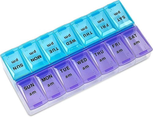 Weekly Pill Organiser - 7 Day AM/PM Tablet Box, 14 Compartments Dosette ...