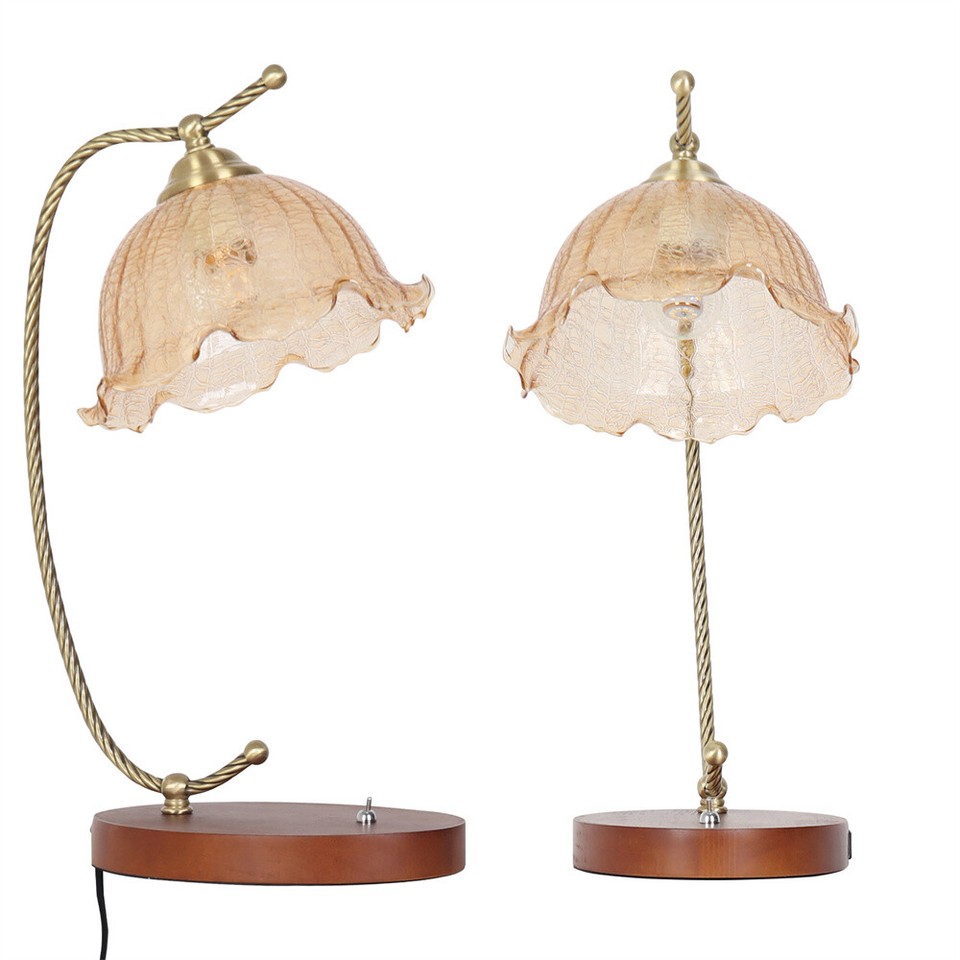 Mid-Century Bedside Table Lamp Modern Glass Flower Desk Lamp Gold ...