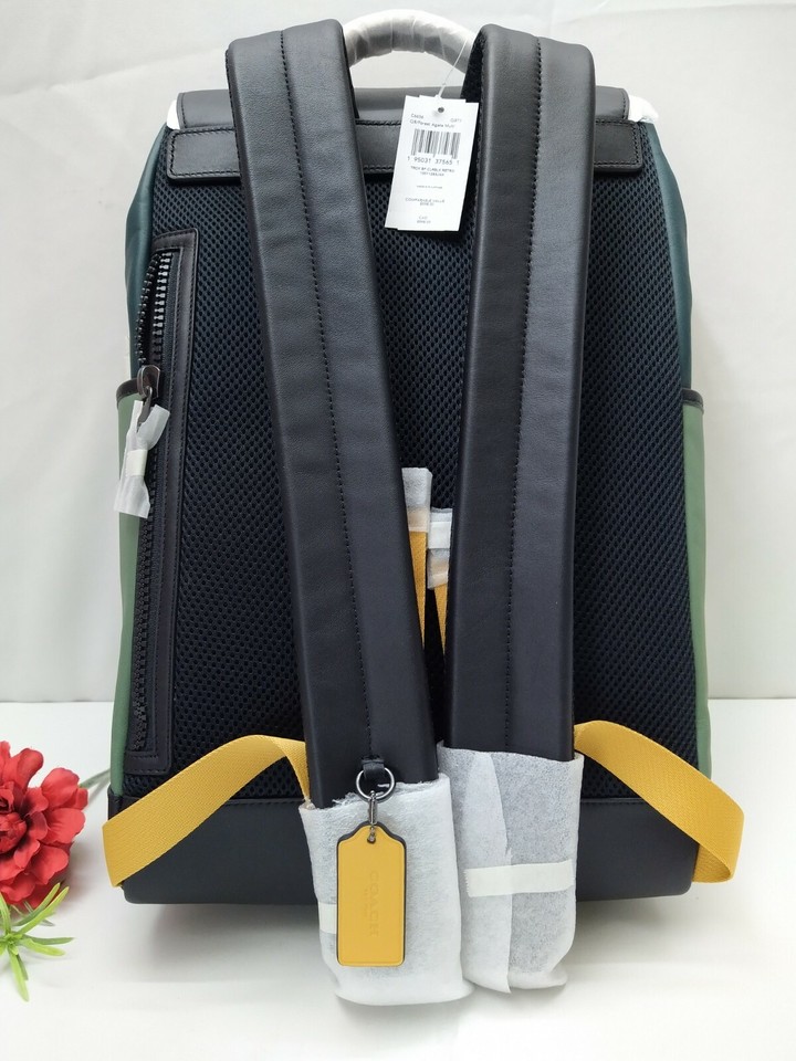 Coach Track Backpack In Colorblock w/ Coach Patch Forest Agate Leather ...
