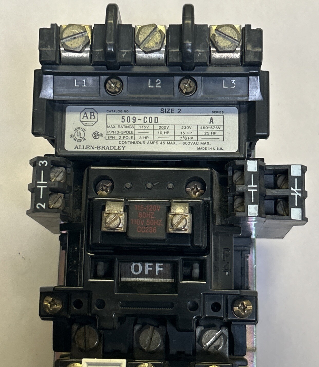 ALLEN BRADLEY,509-COD,NON-REVERSING STARTER SIZE 2 45A 600V | eBay