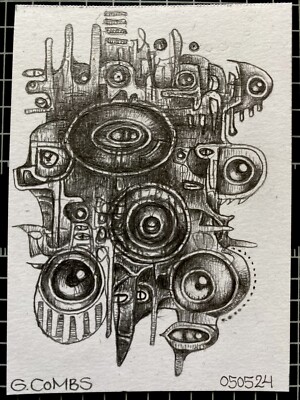 ACEO ATC artist trading card graphite drawing graffuturism abstract ...