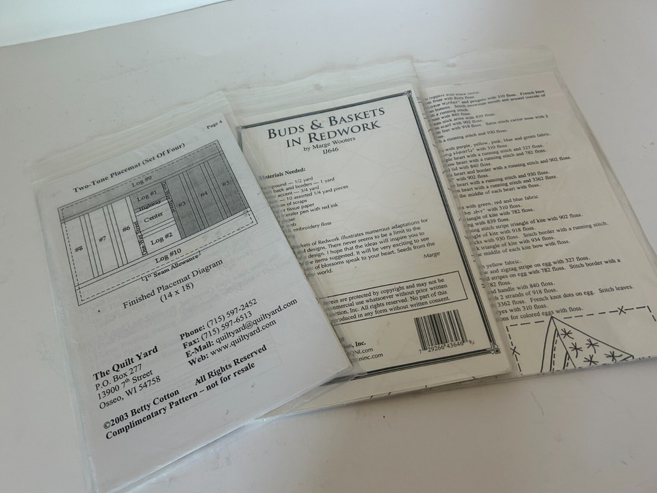 Lot 3 Quilt Patterns Embroidery Monthly Quilt Buds Baskets Redwork ...